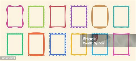 물결 모양의 프레임 모양 구불구불한 테두리 가리비 직사각형 흔들리는 그림 지그재그 선 가장자리 곡선 빈티지 상자 그루비 다채로운 귀여운 스티커 Y2k 골판지 스탬프 기하학적