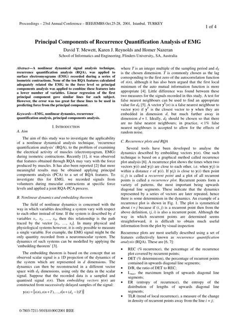 Pdf Principal Components Of Recurrence Quantification Analysis Of Emg