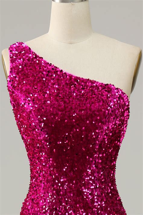 Zapaka Women Sequin Formal Dress One Shoulder Mermaid Sleeveless Party