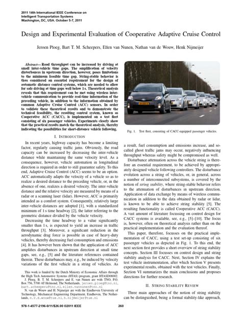 Ploeg 2011 Design And Experimental Evaluation Of Cooperative Adaptive Cruise Control