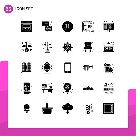 25 Universal Solid Glyphs Set For Web And Mobile Applications Configuration Optimize Printer