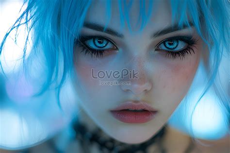 파란 머리 소녀 사진 무료 다운로드 Lovepik