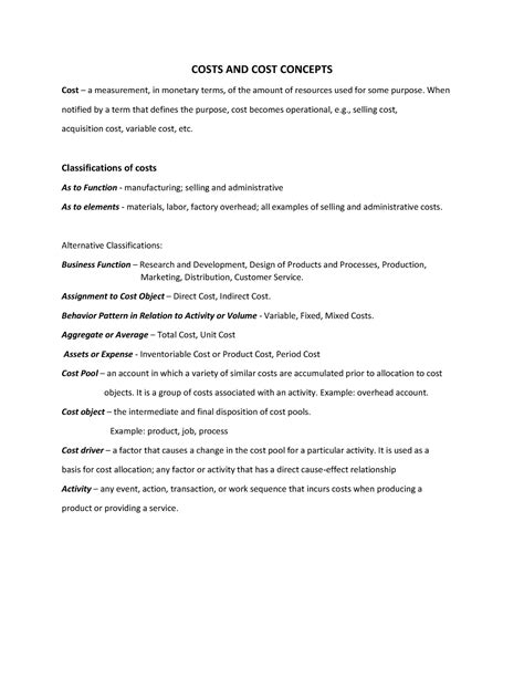 Costs AND COST Concepts COSTS AND COST CONCEPTS Cost A Measurement In Monetary Terms Of