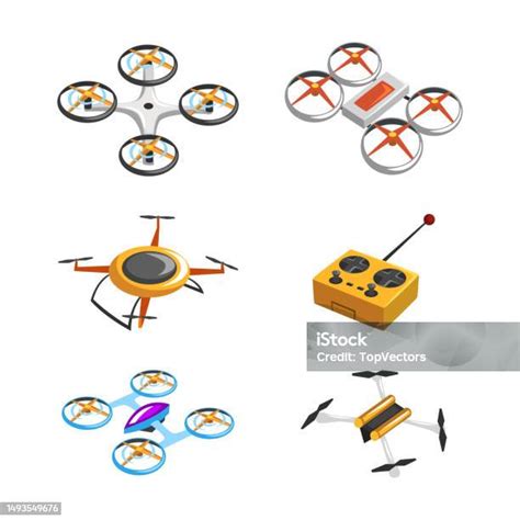 무인 항공기 아이소메트릭 벡터 세트로 컨트롤러가 있는 드론 Multicopter에 대한 스톡 벡터 아트 및 기타 이미지