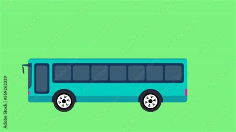 cartoon bus driving animation 4k on green screen transit city bus travel vehicle for public