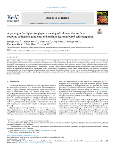 Pdf A Paradigm For High Throughput Screening Of Cell Selective Surfaces Coupling Orthogonal
