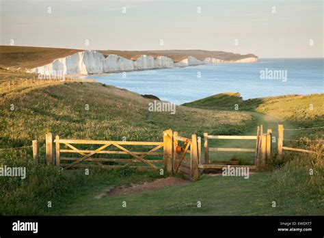 The Seven Sisters Chalk Cliffs Near Seaford East Sussex England Stock