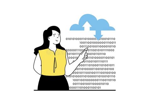 Cloud Computing Concept With People Scene In Flat Web Design Vector Illustration Stock