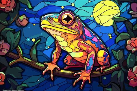 Premium Vector Illustration In Stained Glass Style With Abstract Frog