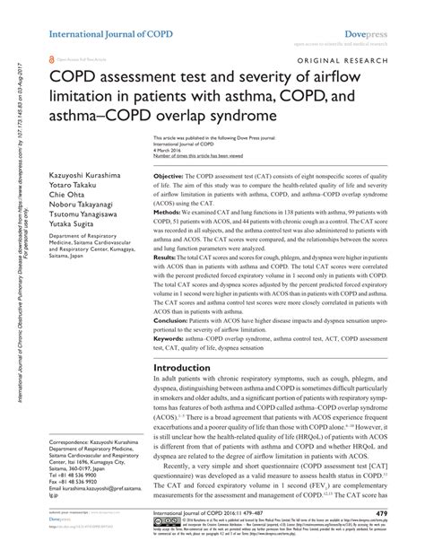 Pdf Copd Assessment Test And Severity Of Airflow Limitation In