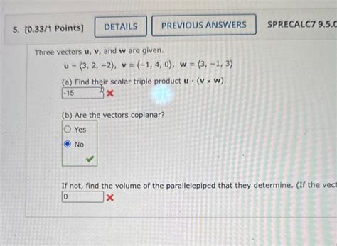 Solved Three Vectors U V And W Are Given Chegg Com