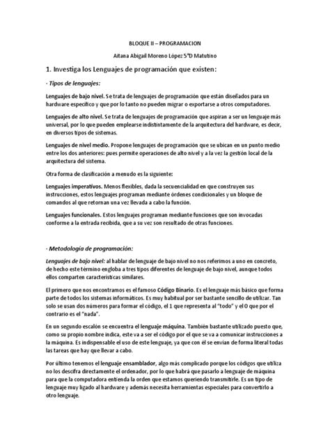 investigación programación bloque ii pdf lenguaje de programación