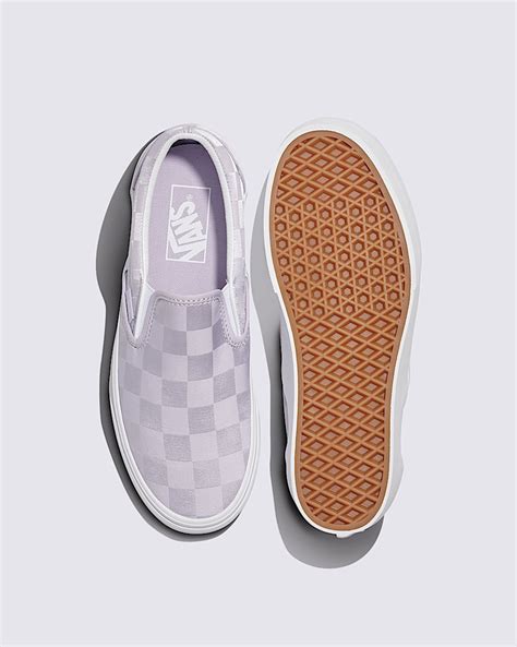 Classic Slip On Stackform Checkerboard Shoe In Lilac Purple Vans