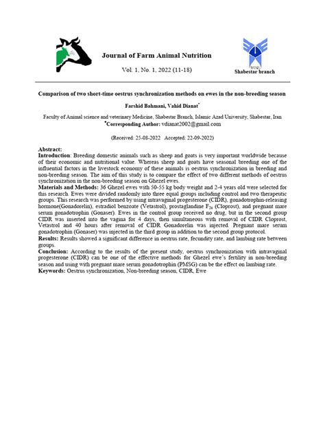 Comparison Of Two Short Time Oestrus Synchronization Methods On Ewes In