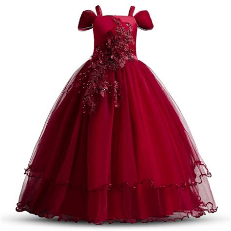 Hawee Flower Girls Dresses Big Girls Off Shoulder Embroidered Puffy