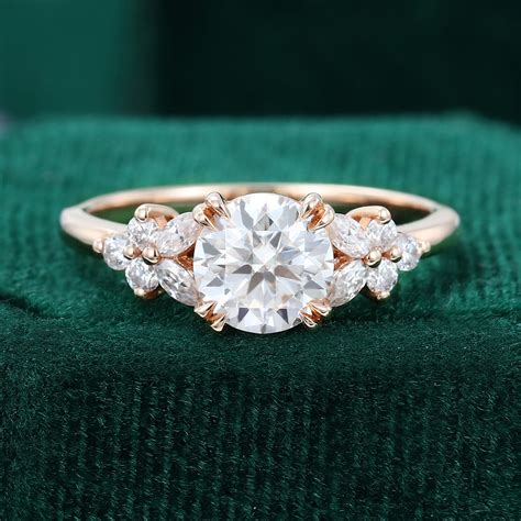 Round Cut Moissanite Ring Double Claws Blossom Engagement Ring