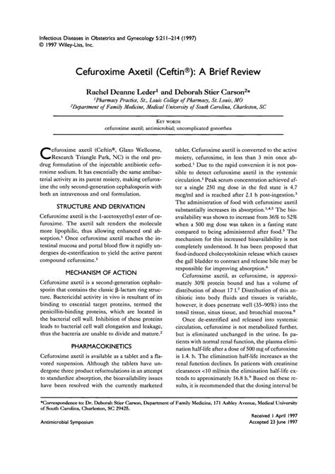 Pdf Cefuroxime Axetil Ceftin A Brief Review
