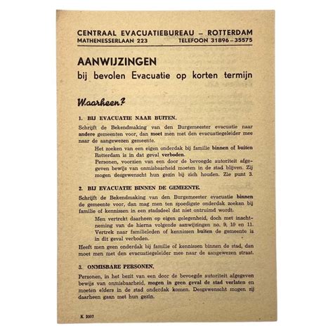 Original Wwii Dutch Flyer Regarding Evacuations In Rotterdam