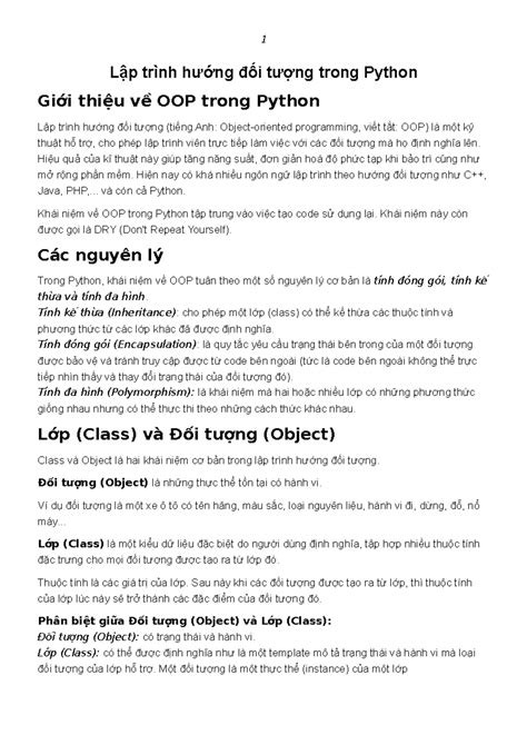 Lap Trinh Huong Doi Tuong Trong Python Lập Trình Hướng đối Tượng Trong Python Giới Thiệu Về