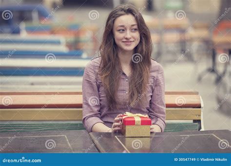 Style Redhead Girl Sitting On The Bench In The Cafe Stock Image Image