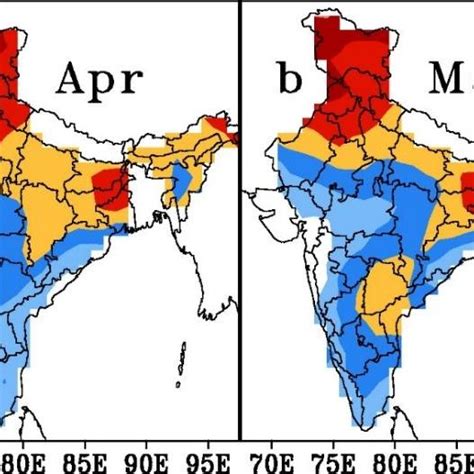 Spatial Distribution Of Monthly Mean Maximum Temperature ° C Over