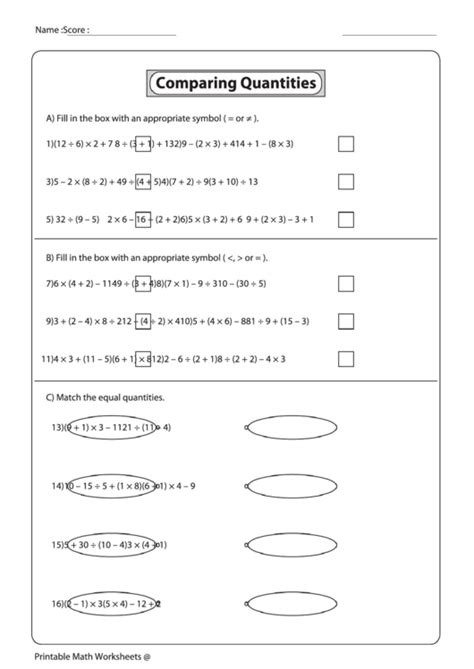 Comparing Quantities Worksheet Printable Pdf Download