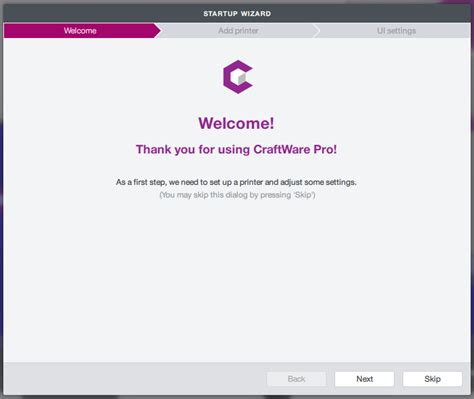 File Startup Wizard1 Png CraftWare Pro User Manual