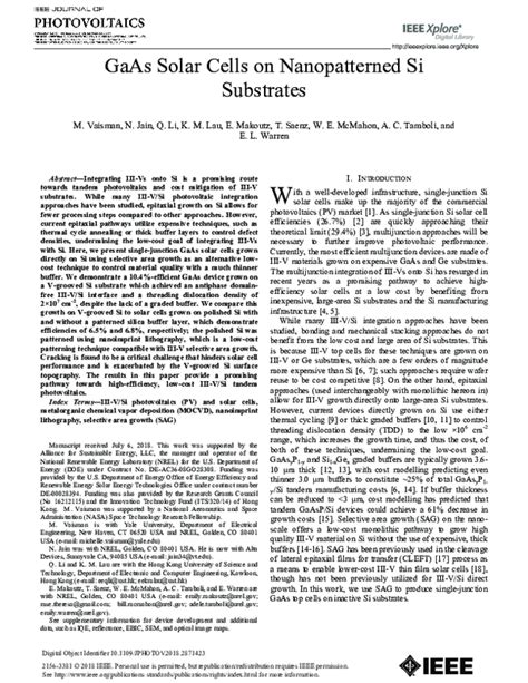 Pdf Gaas Solar Cells On Nanopatterned Si Substrates