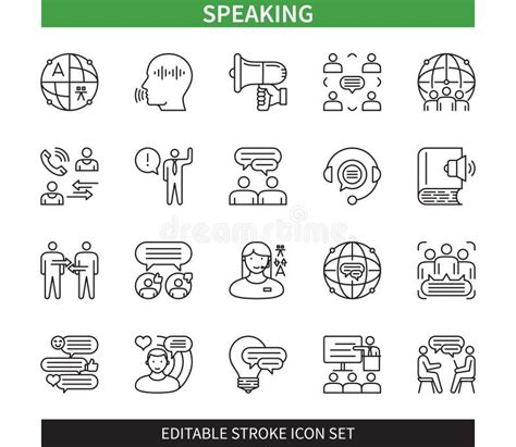 Speaking Editable Stroke Icon Set Stock Illustration Illustration Of Conversation Opinion