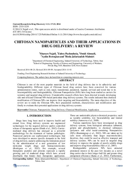 Pdf Chitosan Nanoparticles And Their Applications In Drug Delivery A