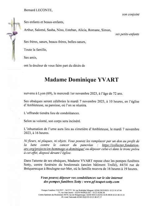 Madame Dominique YVART Pompes Funèbres Toupet Sotty