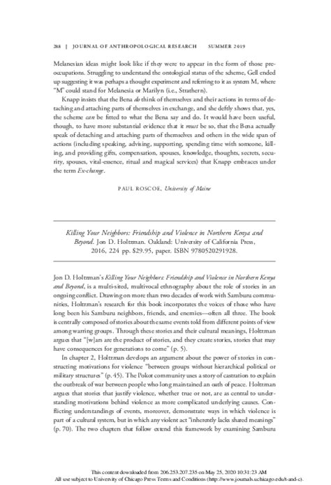 Pdf Review Of Killing Your Neighbors Friendship And Violence In