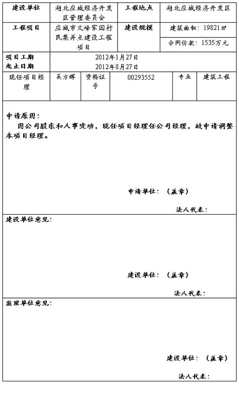 项目经理变更申请表 范文118