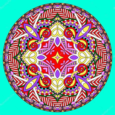 Decorative Design Of Circle Dish Template Round Geometric Patte Stock