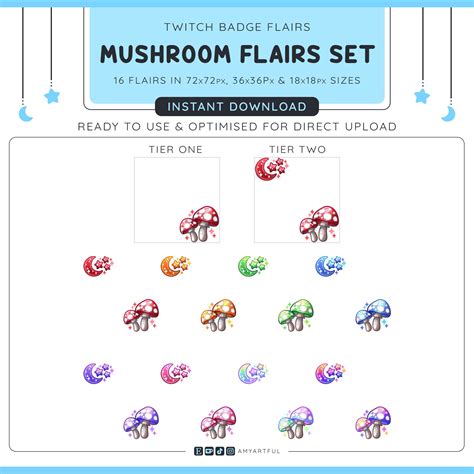 Twitch BIT SUB Badge Flairs Badges Emotes Emojis Channel Art Mushroom Badge Flair Pack