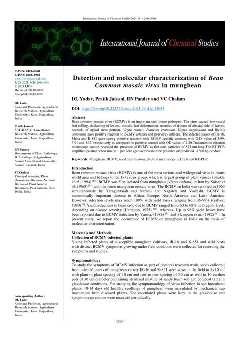 Pdf Detection And Molecular Characterization Of Bean Common Mosaic