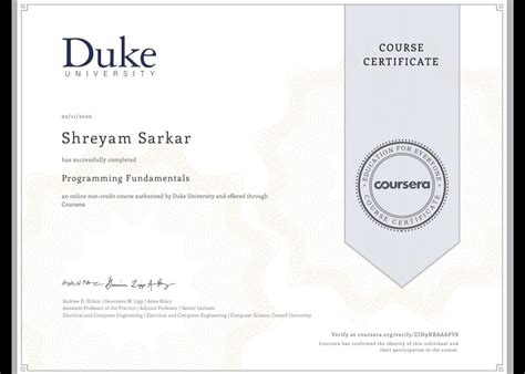 Shreyam Sarkar On Linkedin Certificate Programming Fundamentals Dukeuniversity Coursera