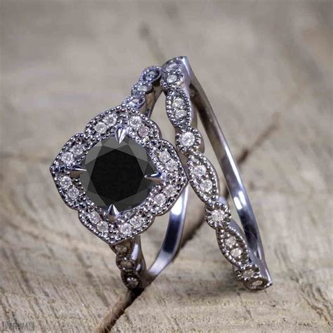 Vintage Black Diamond Engagement Ring