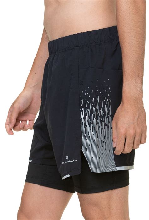 Ronhill Tech Reflect Twin 2 In 1 Mens Running Shorts Black Start
