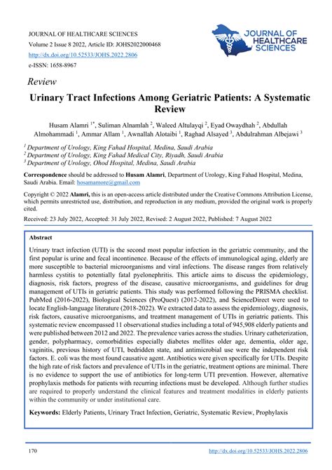 Pdf Urinary Tract Infections Among Geriatric Patients A Systematic