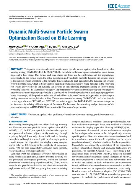 pdf dynamic multi swarm particle swarm optimization based on elite