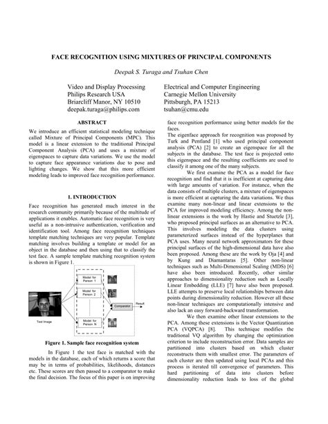 Pdf Face Recognition Using Mixtures Of Principal Components