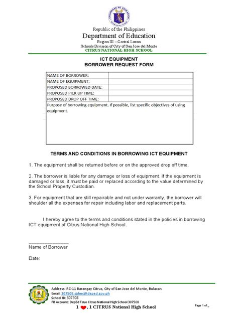 Ict Equipment Borrowers Form Pdf