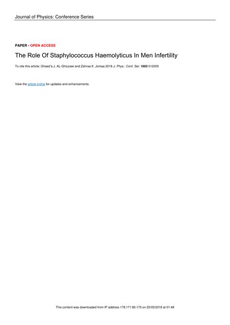 Pdf The Role Of Staphylococcus Haemolyticus In Men Infertility