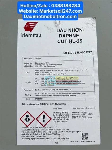 Dầu Tia Lửa Điện Edm Idemitsu Daphne Cut Hl 25 GiÁ TỐt