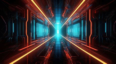 미래 지향적인 3d 그림 움직이는 4k Uhd 터널 배경의 대칭 기하학적 디자인 및 네온 빛나는 줄무늬 나는 배경 기하학