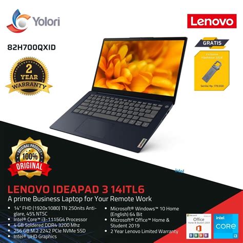 Lenovo IdeaPad 3 14ITL6 I3 1115G4 4GB 256GB Intel UHD Windows 10 OHS 2019 D3ID D4ID D5ID