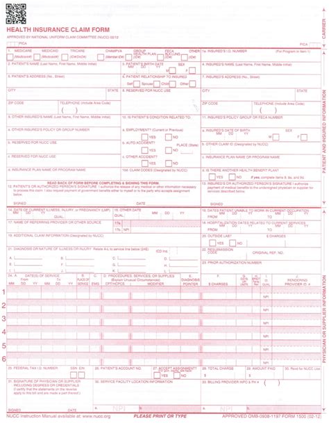 Free Printable Hcfa 1500 Claim Form Free Printable Wonderland
