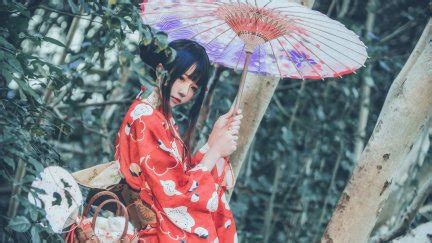 CherryNeko Women Model Asian Dark Hair Women Outdoors Kimono