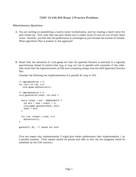 exam2practice f16 fall 2016 cmu 15 418 618 exam 2 practice problems